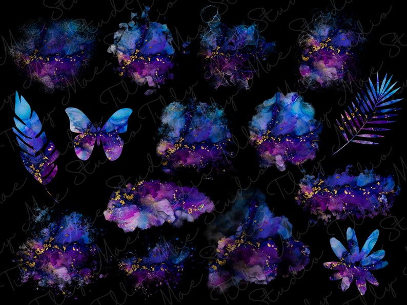 Alcohol Ink Clipart Overlays Purple Blue Gold Clipart - Etsy