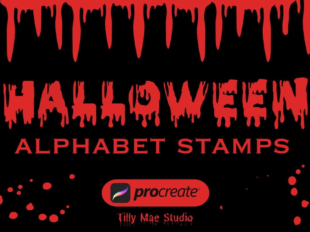Halloween Dripping Blood Alphabet Stamp Brushes for Procreate - Spooky ...