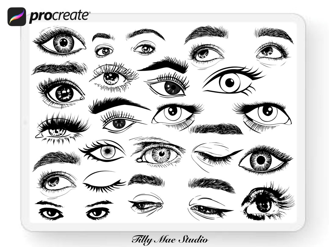 Procreate Eye & Eyelash Stamps: Digital Brushes for Portrait Drawing ...