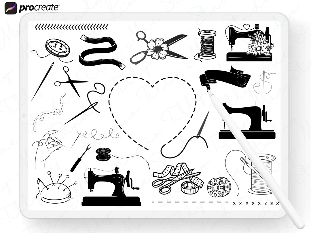 Seamstress Procreate Stamp Set: Digital Sewing Machine Brushes for ...