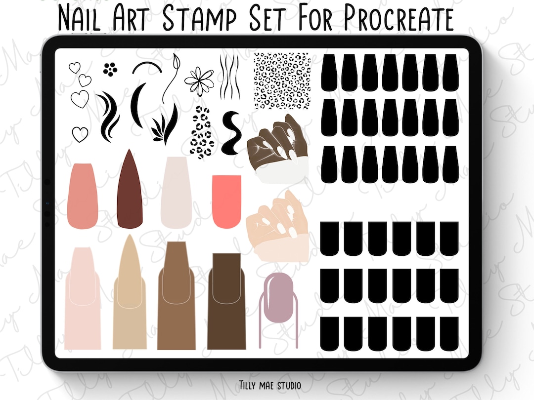 Nail Art Template for Procreate: Digital Stamps, Brushes & Designs for ...