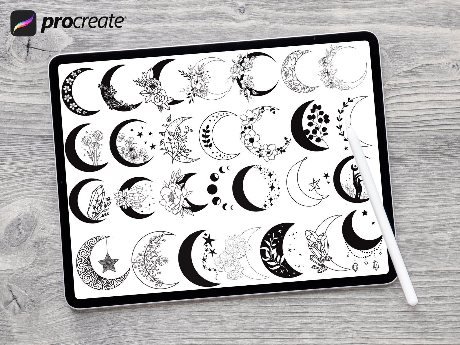 30 Procreate Moon Stamps Procreate Celestial Stamps Moons Procreate ...