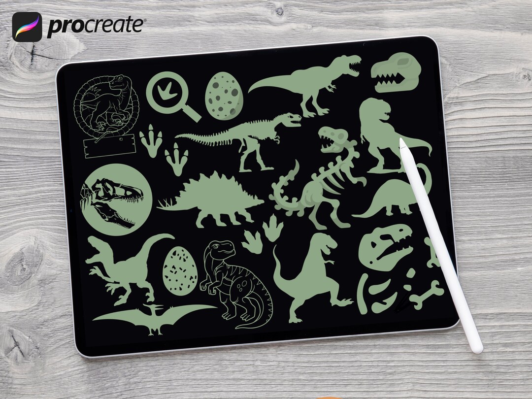 Prehistoric Procreate Dinosaur Brush Set: Digital Stamps Silhouettes ...