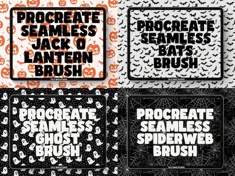 Halloween Procreate Seamless Brush Bundle: Bats, Ghosts, Spiders, Fall ...