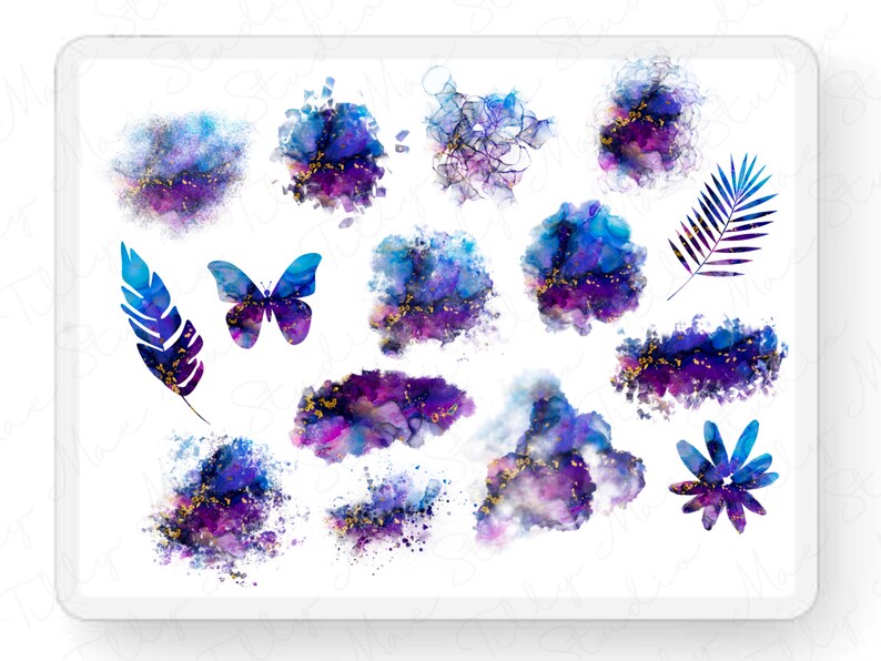 Alcohol Ink Clipart Overlays Purple Blue Gold Clipart - Etsy