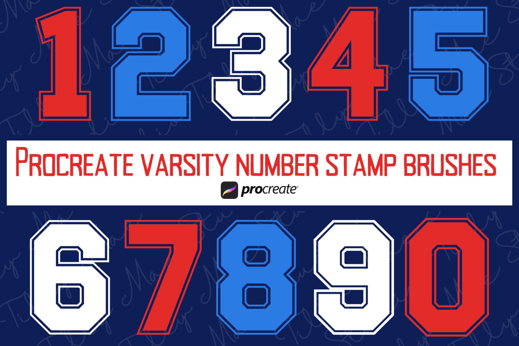 Varsity Procreate Brushes Varsity Procreate Stamps Number Brushes for ...