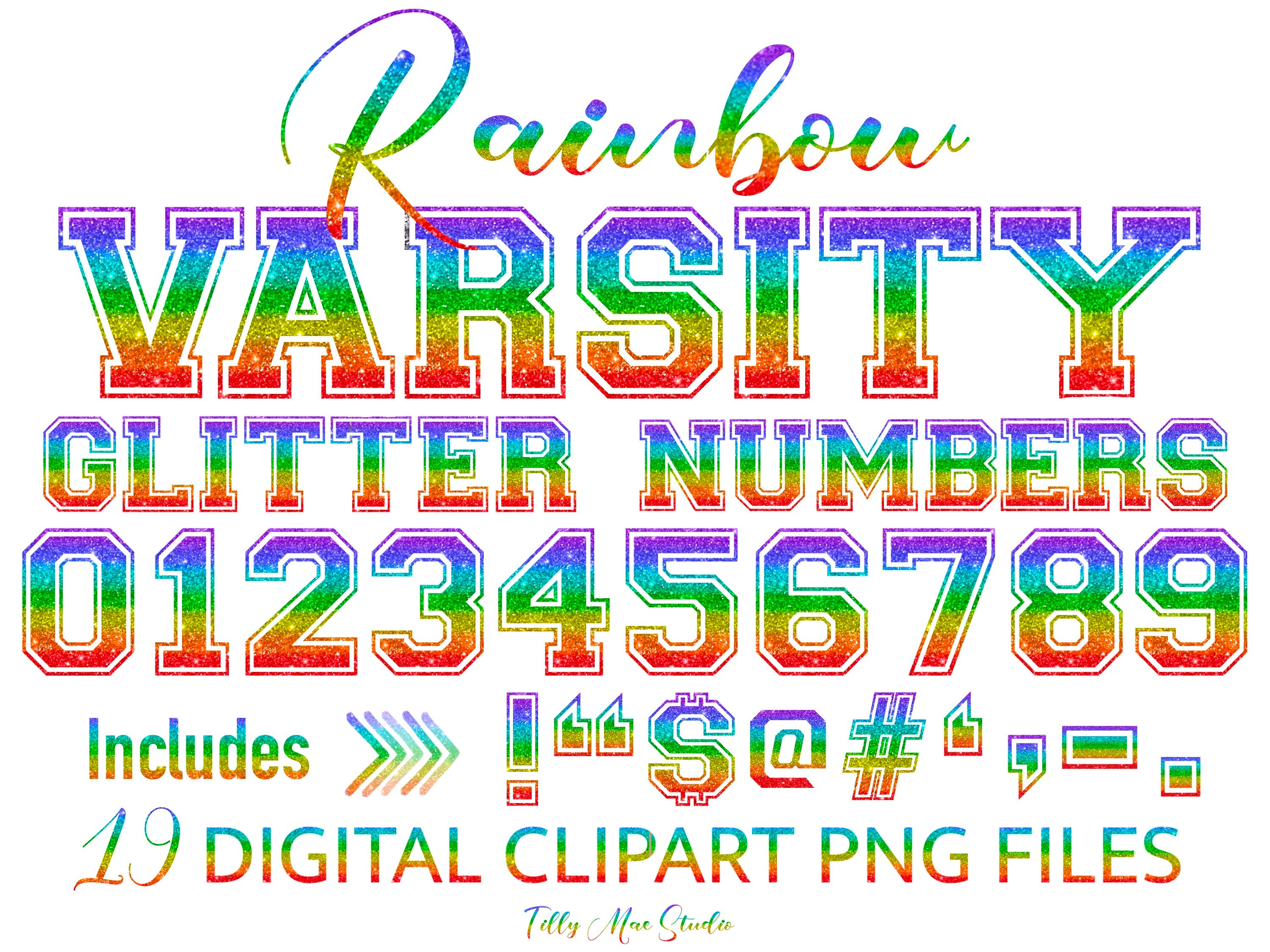 Rainbow Glitter Varsity Numbers Clipart Jersey Numbers Png - Etsy