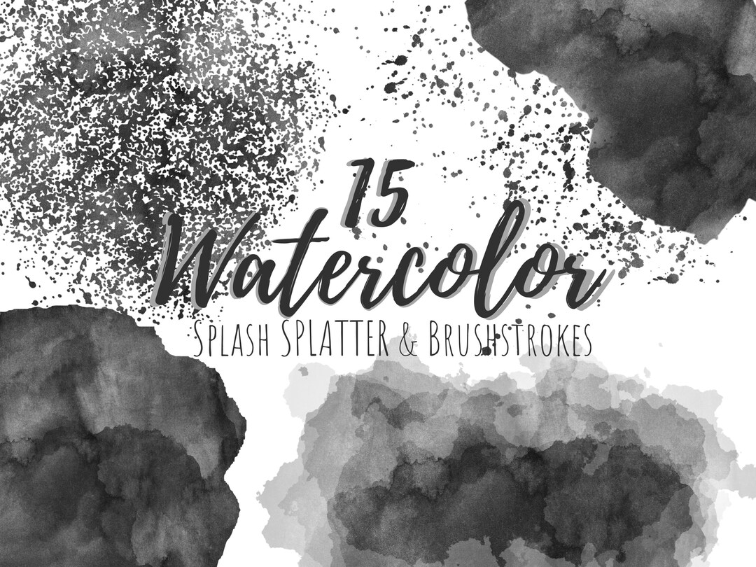 Black Watercolour Shapes, Watercolor Clipart, Black Clip Art Png Files ...