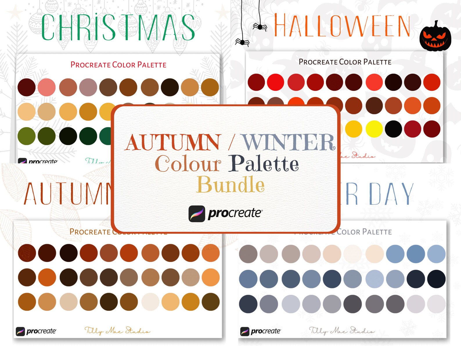 Procreate Color Palette Bundle Winter Autumn Fall Procreate Color ...