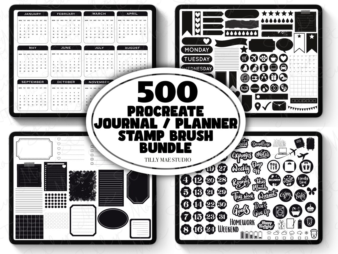 500 Journal Stamps for Procreate Huge Procreate Planner Stamp Bundle ...