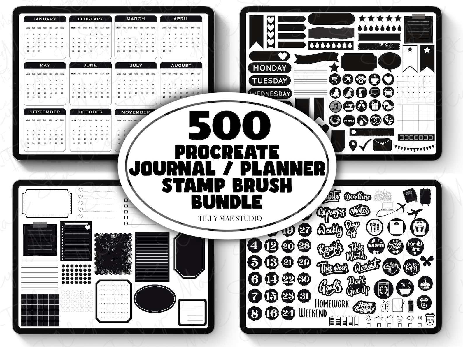 500 Journal Stamps for Procreate Huge Procreate Planner Stamp Bundle Procreate Brushes Digital ...