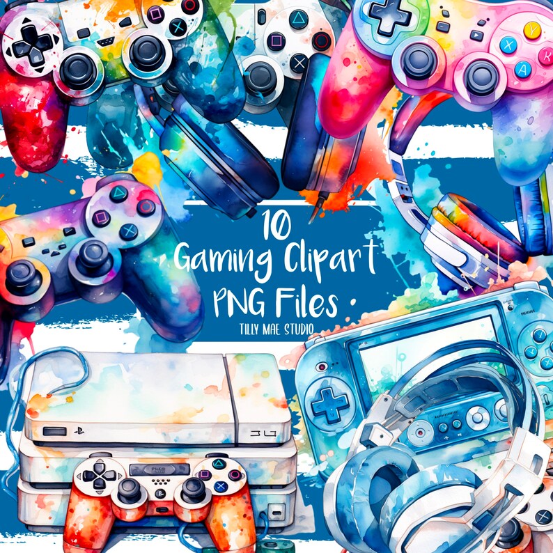 Gaming Clipart Gamer Clipart Video Game Artwork Watercolor Clipart Mens ...