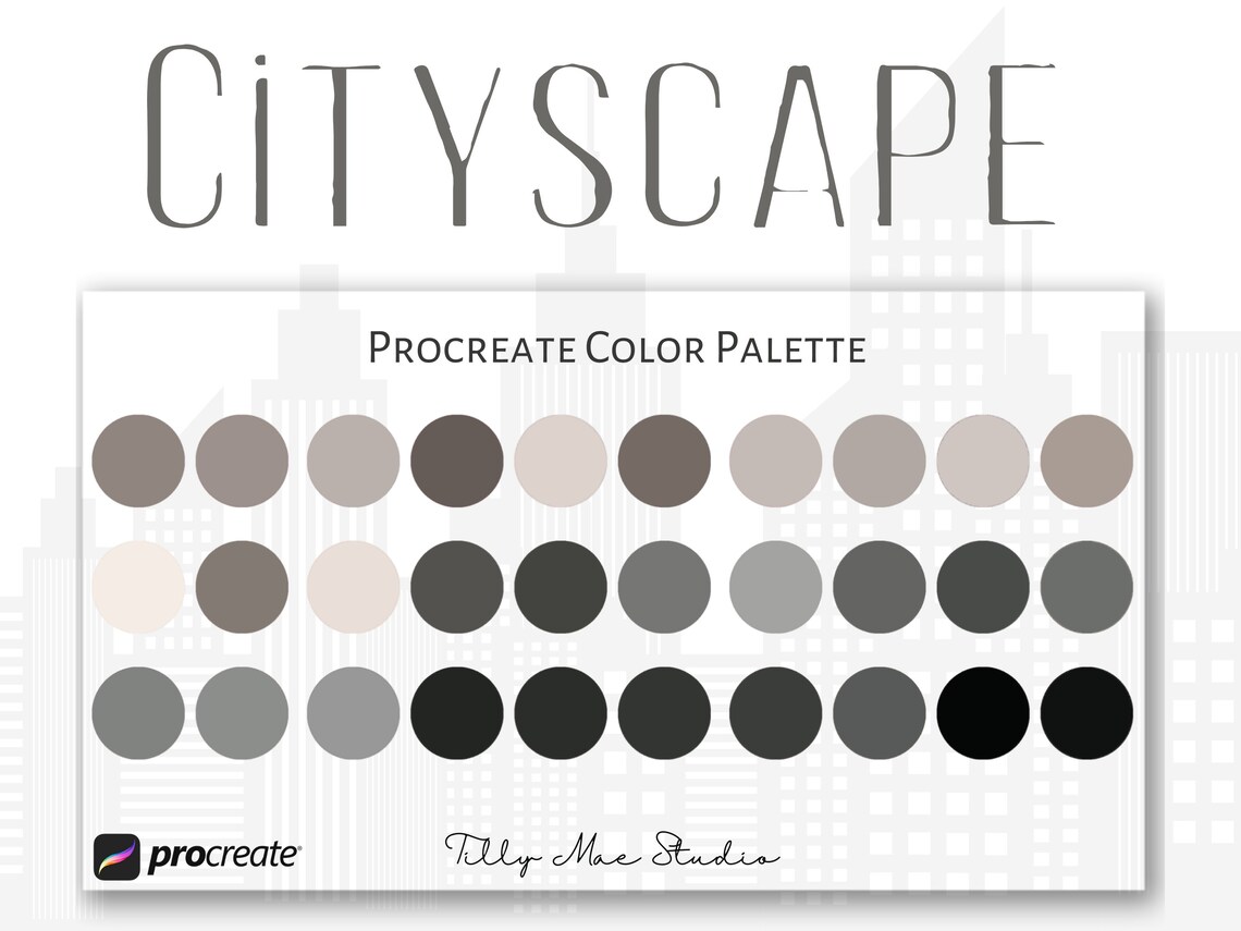 Cityscape Procreate Palette Building Procreate Colors Grey Black Colors ...