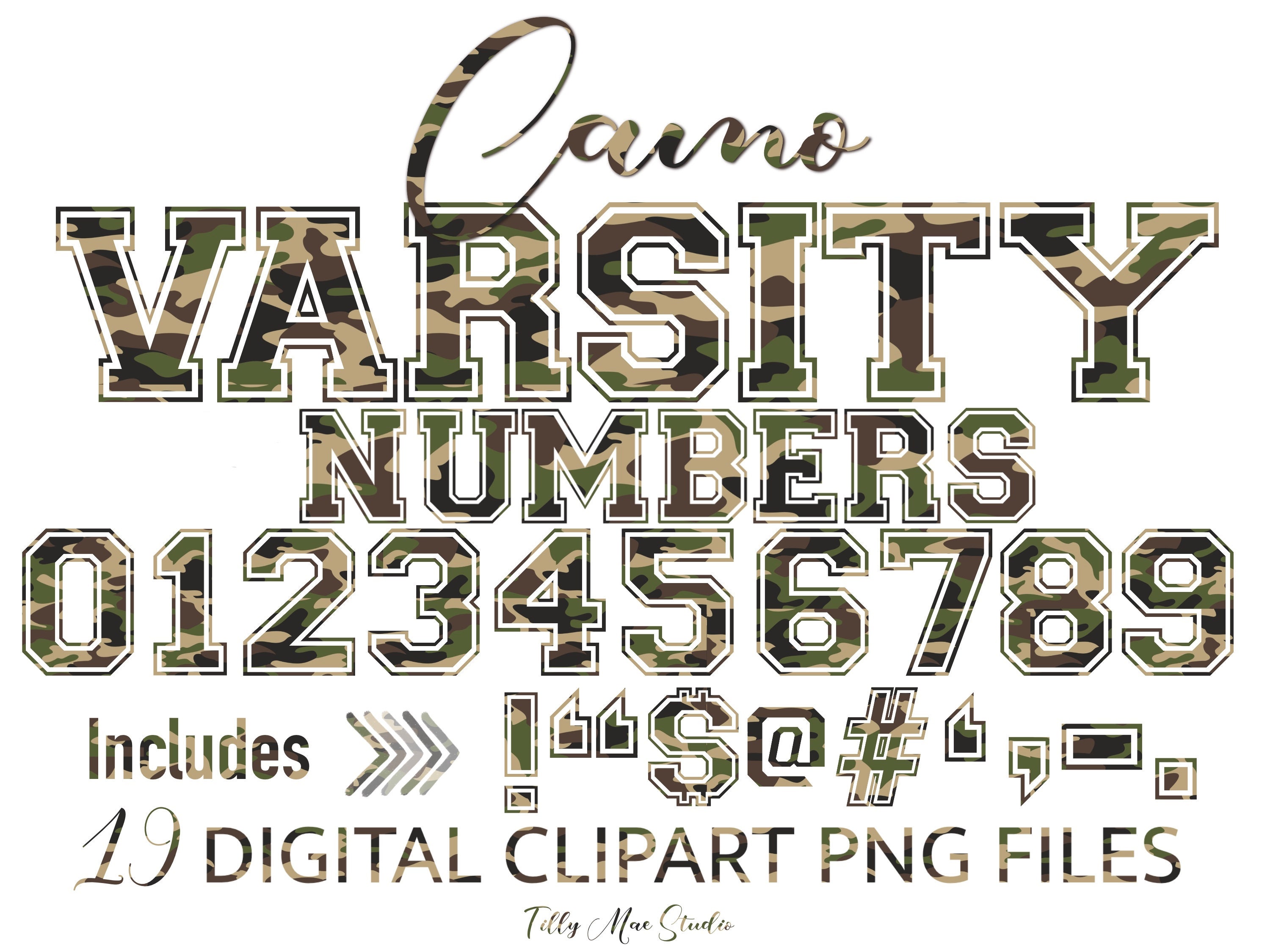 Camo Varsity Numbers Clipart, Camoflage Jersey Numbers Png, Camo Number ...
