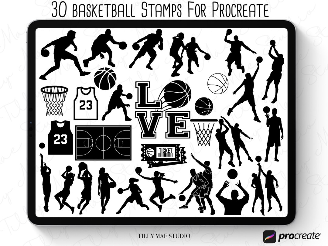Basketball Silhouette Procreate Stamp Brushes Set: Digital Sports ...