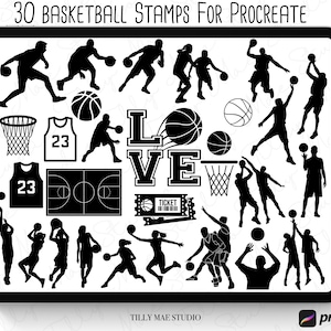 Basketball Silhouette Procreate Stamp Brushes Set: Digital Sports ...