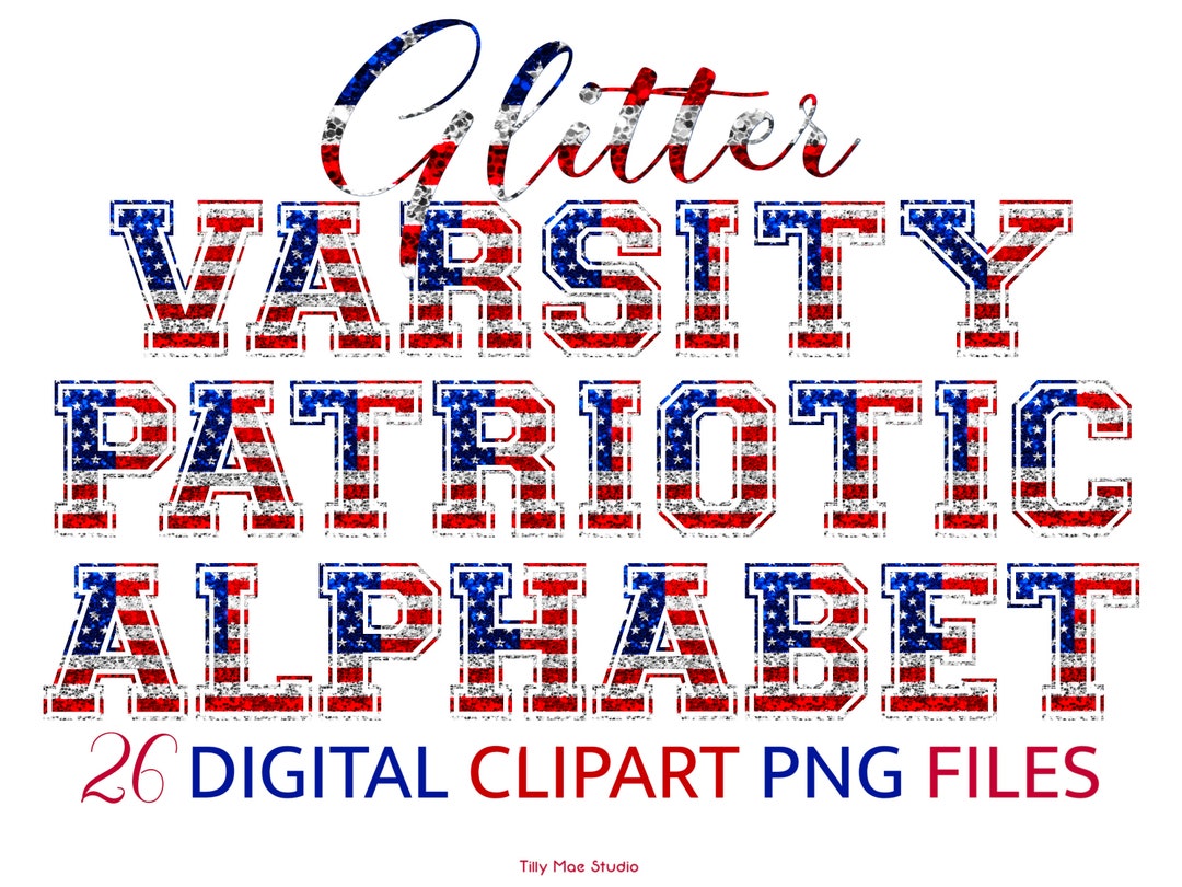 Patriotic Glitter Varsity Letters PNG, Varsity Letters, American Flag ...