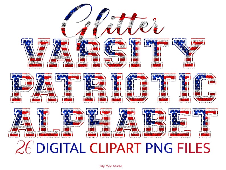 Patriotic Glitter Varsity Letters PNG, Varsity Letters, American Flag ...