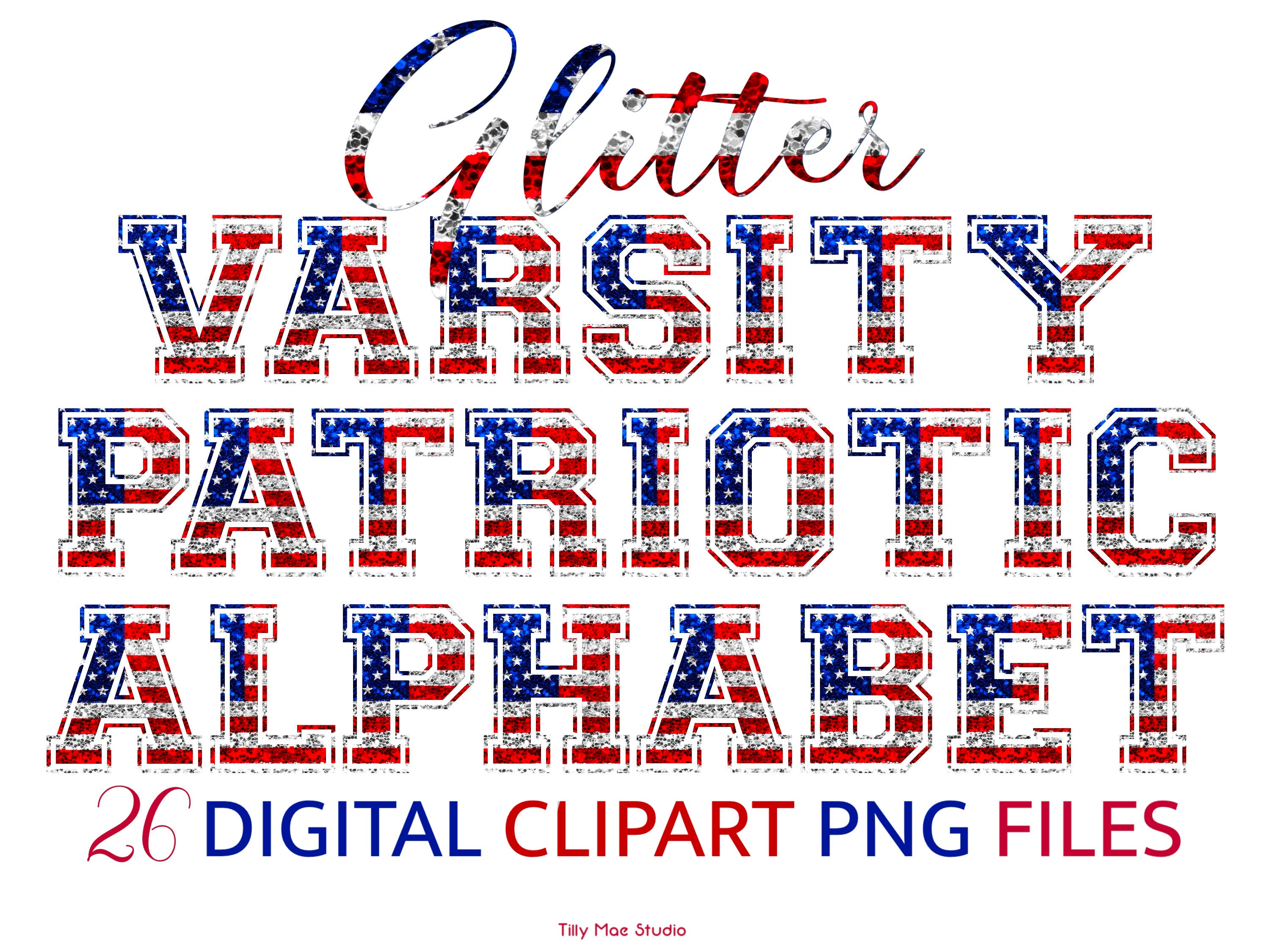 Patriotic Glitter Varsity Letters PNG, Varsity Letters, American Flag ...
