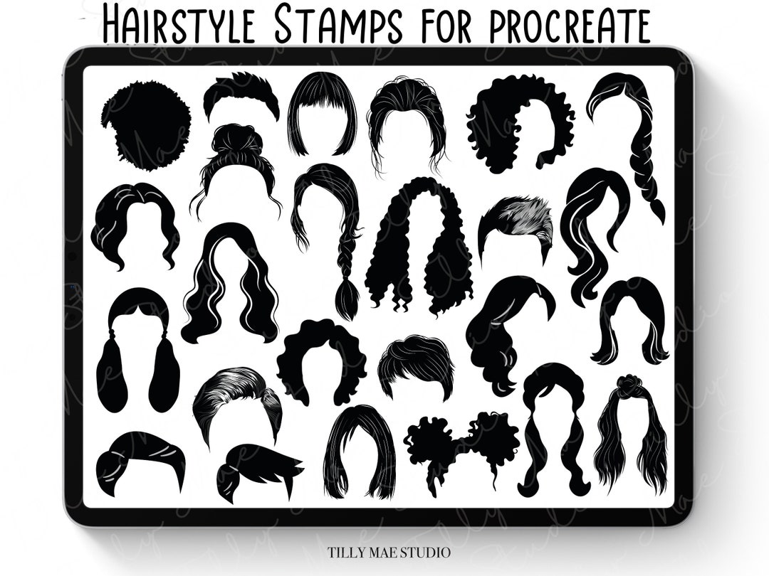Procreate Hair & Portrait Stamps: Curls, Braids Styling Brushes for ...