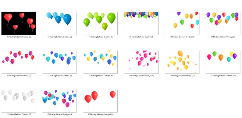 Floating Balloons Overlays 15 Pack - Realistic Balloon Pngs, Party ...