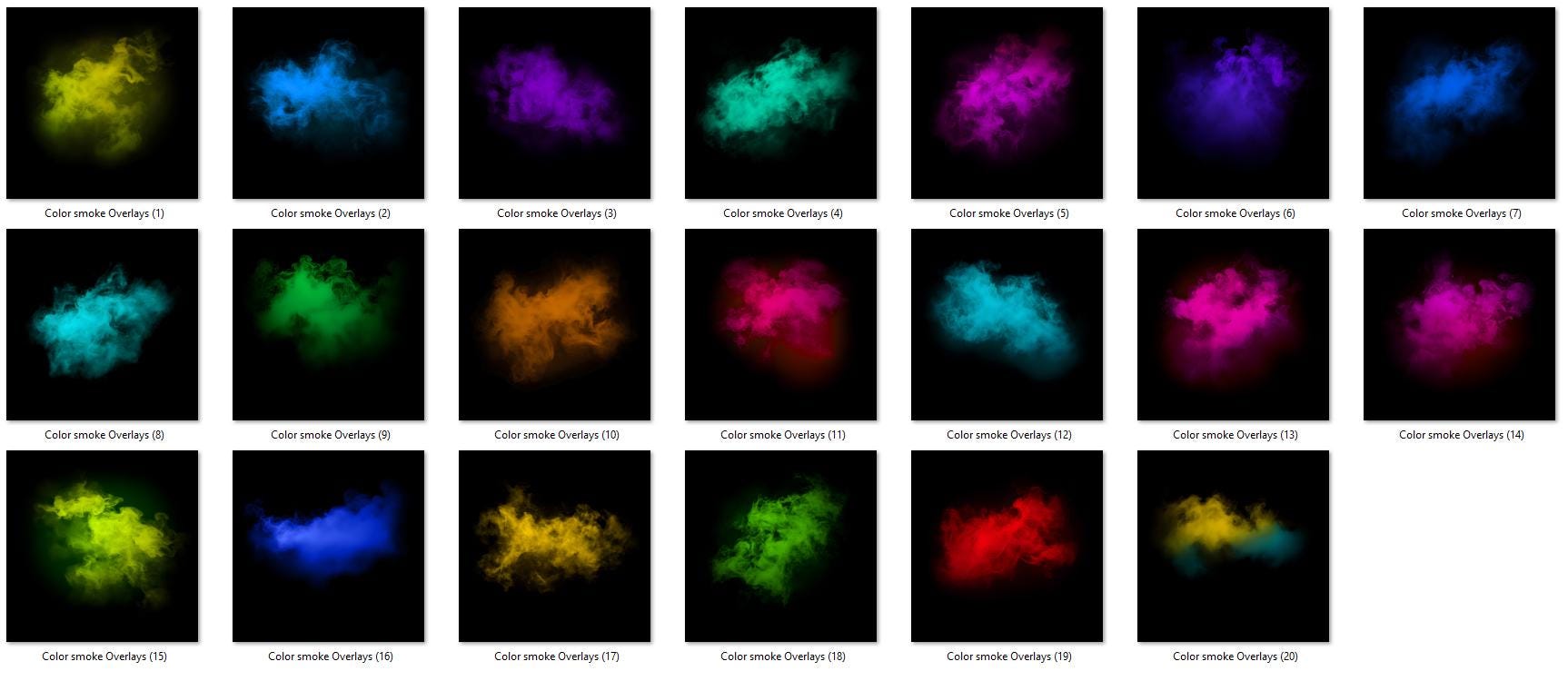 Color Smoke Overlays 20 Pack for Photoshop | Digital Smoke Overlay Pack ...