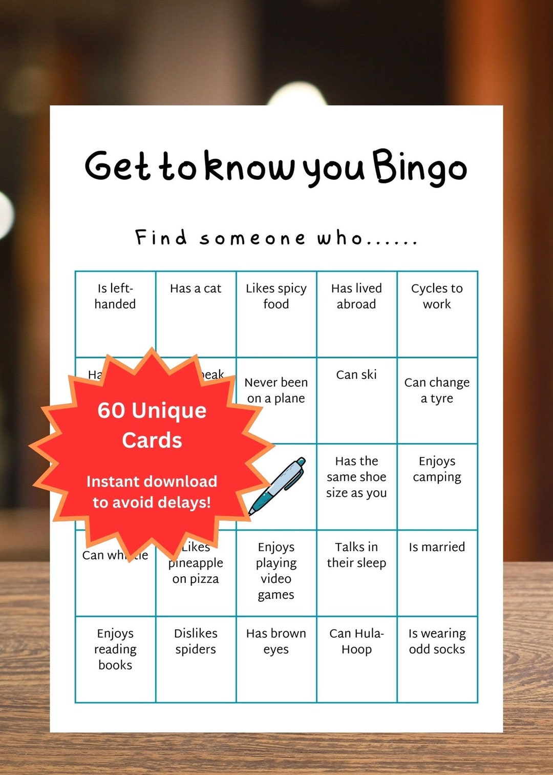 Get to Know You Bingo - 60 Unique Cards - Etsy