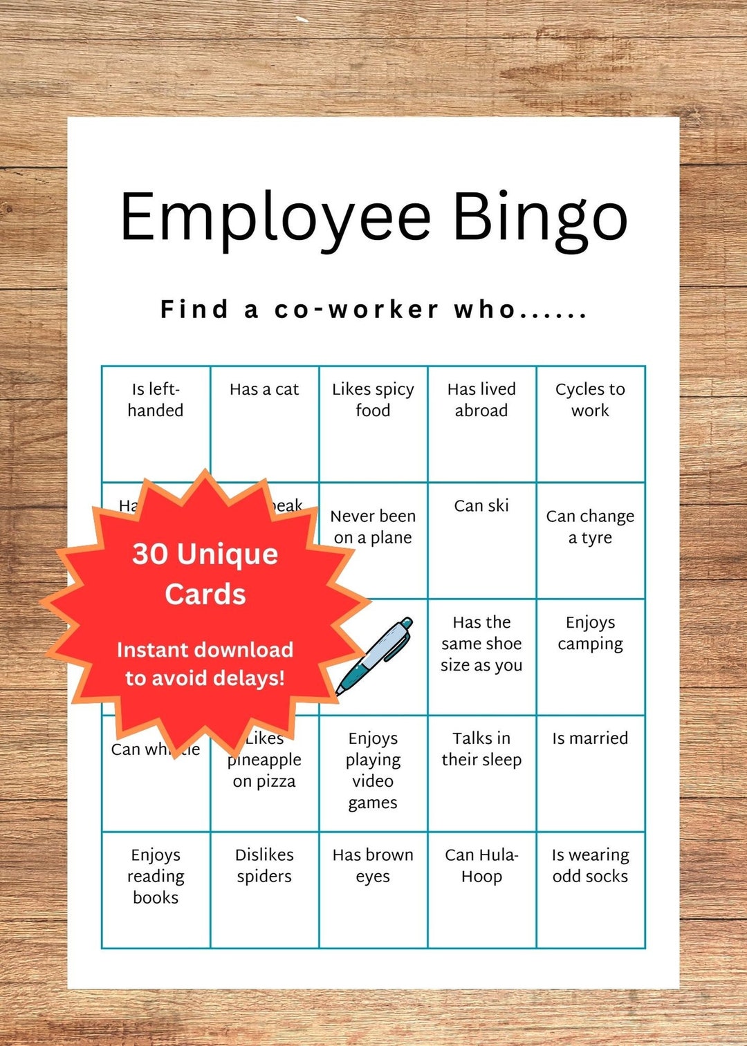 Employee Bingo - 30 Unique Cards - Etsy
