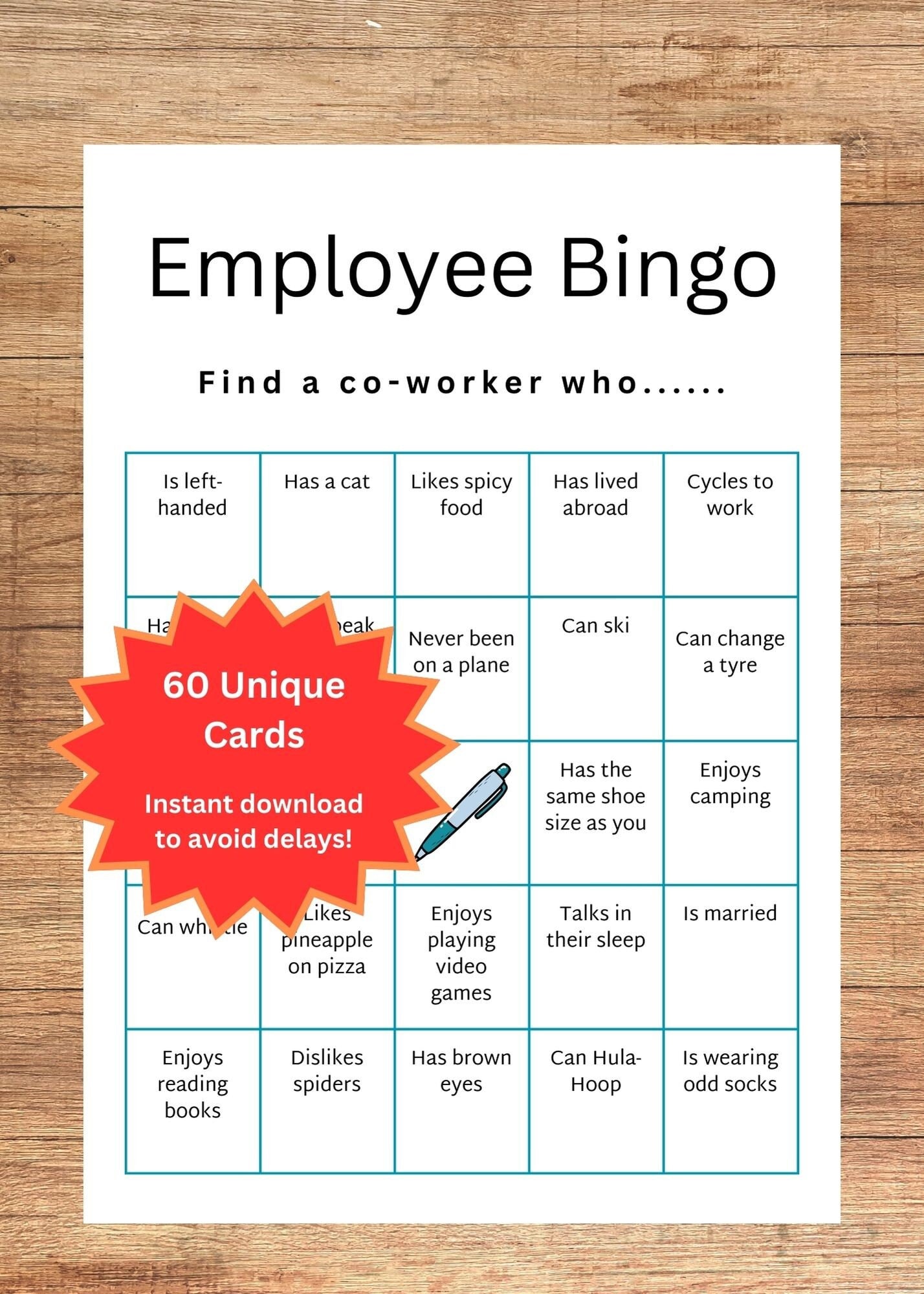 Employee Bingo 60 Unique Cards - Etsy