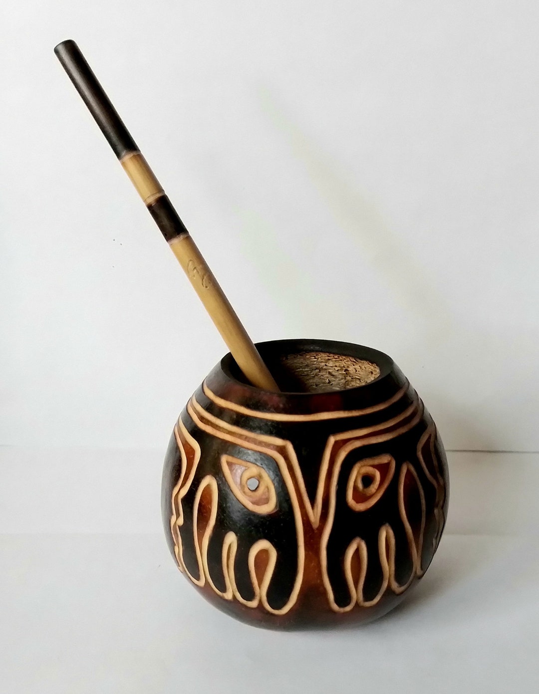 Mate Gourd Cup Precolumbian Design/compostable-reusable//bamboo Organic ...