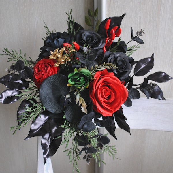 Red Black Bouquet - Etsy