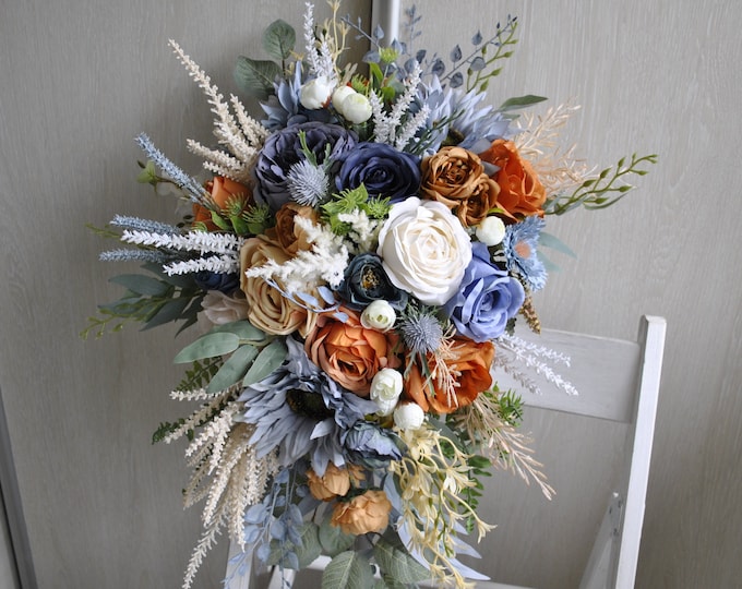Boho Rustic Bouquet, Rust Navy Blue Wedding Bouquet, Fall Wedding ...