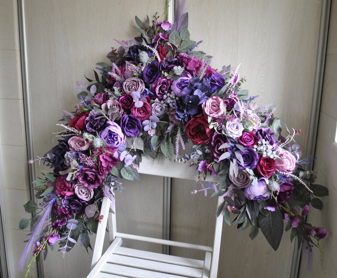 Deep Purple Magenta Lilac Arch Arrangement, Jewel Tone Arch Flowers ...