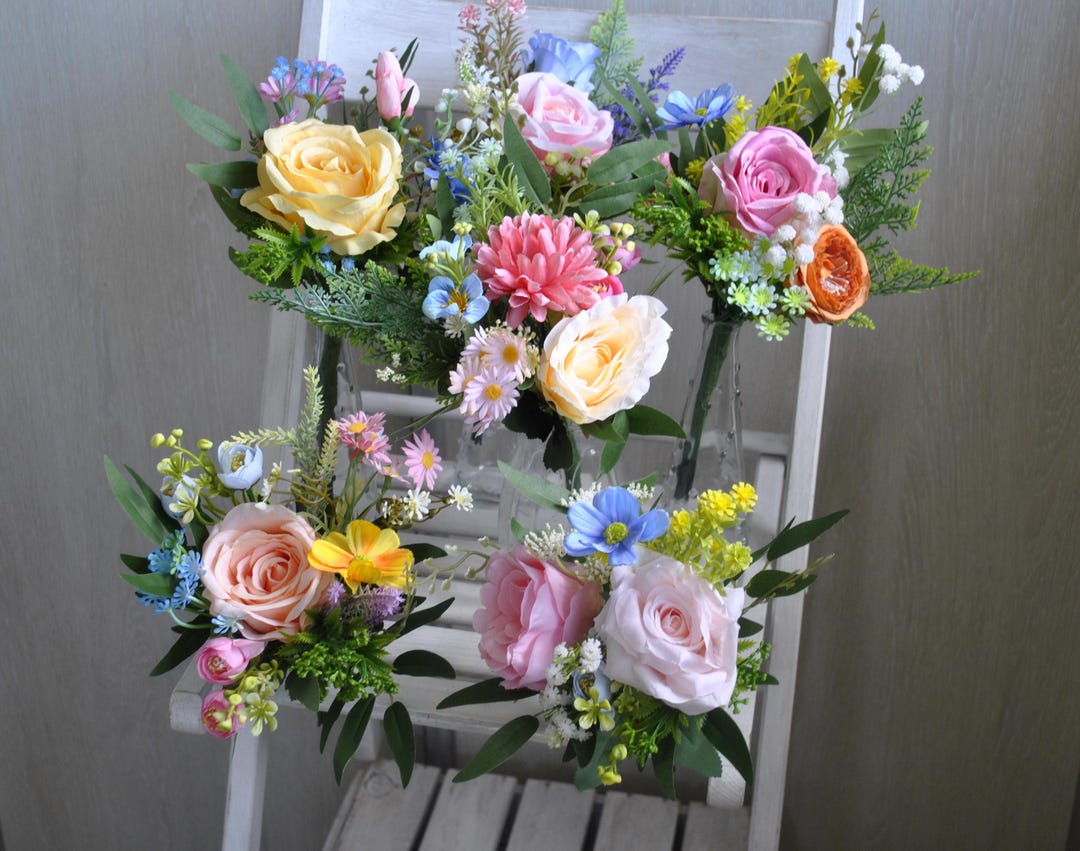 Mini Flower Bouquet, Orange Hot Pink Blue Yellow Mimi Centerpiece ...