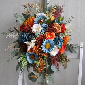 Dark Teal Rust Bouquet, Bridal Bouquet, Fall Rustic Wedding, Boho ...