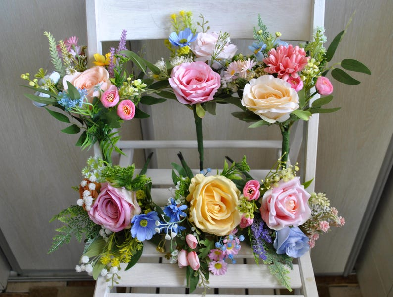 Mini Flower Bouquet, Orange Hot Pink Blue Yellow Mimi Centerpiece ...
