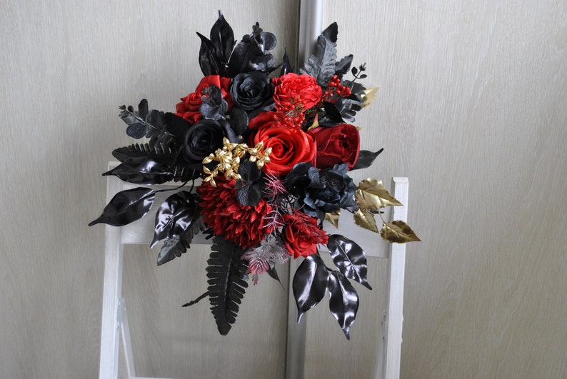 Black Red Gold Wedding Bouquet Gothic Wedding Bouquet - Etsy