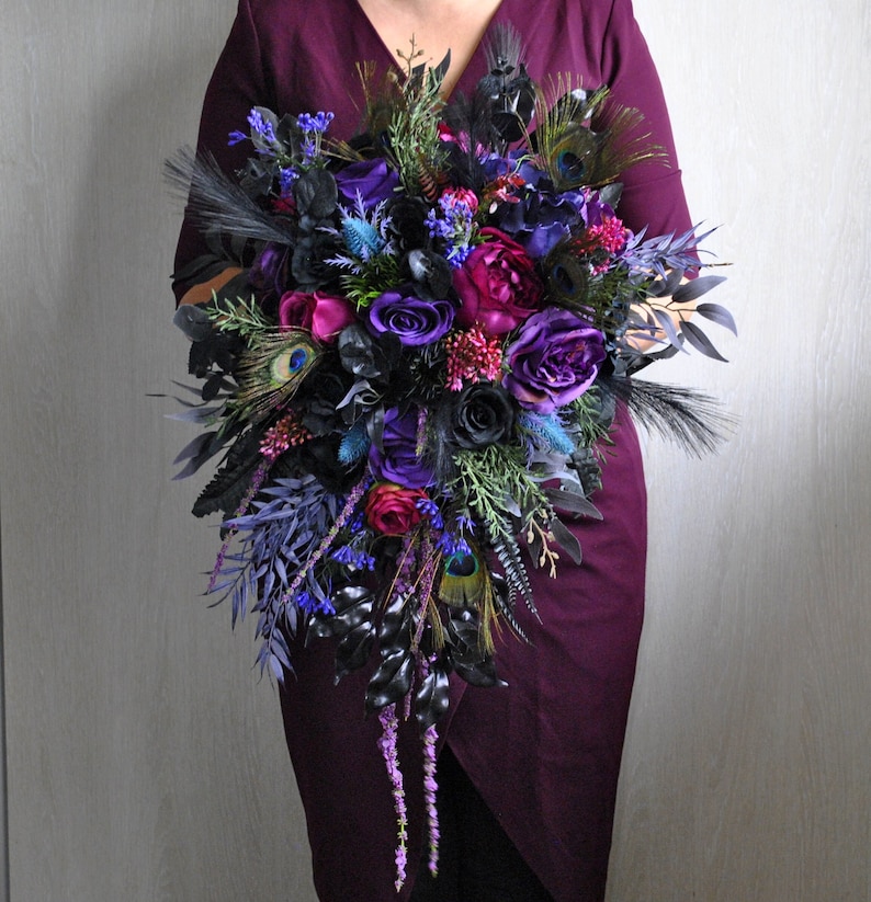 Jewel Tone Bridal Bouquet Gothic Wedding Bouquet Cascading - Etsy