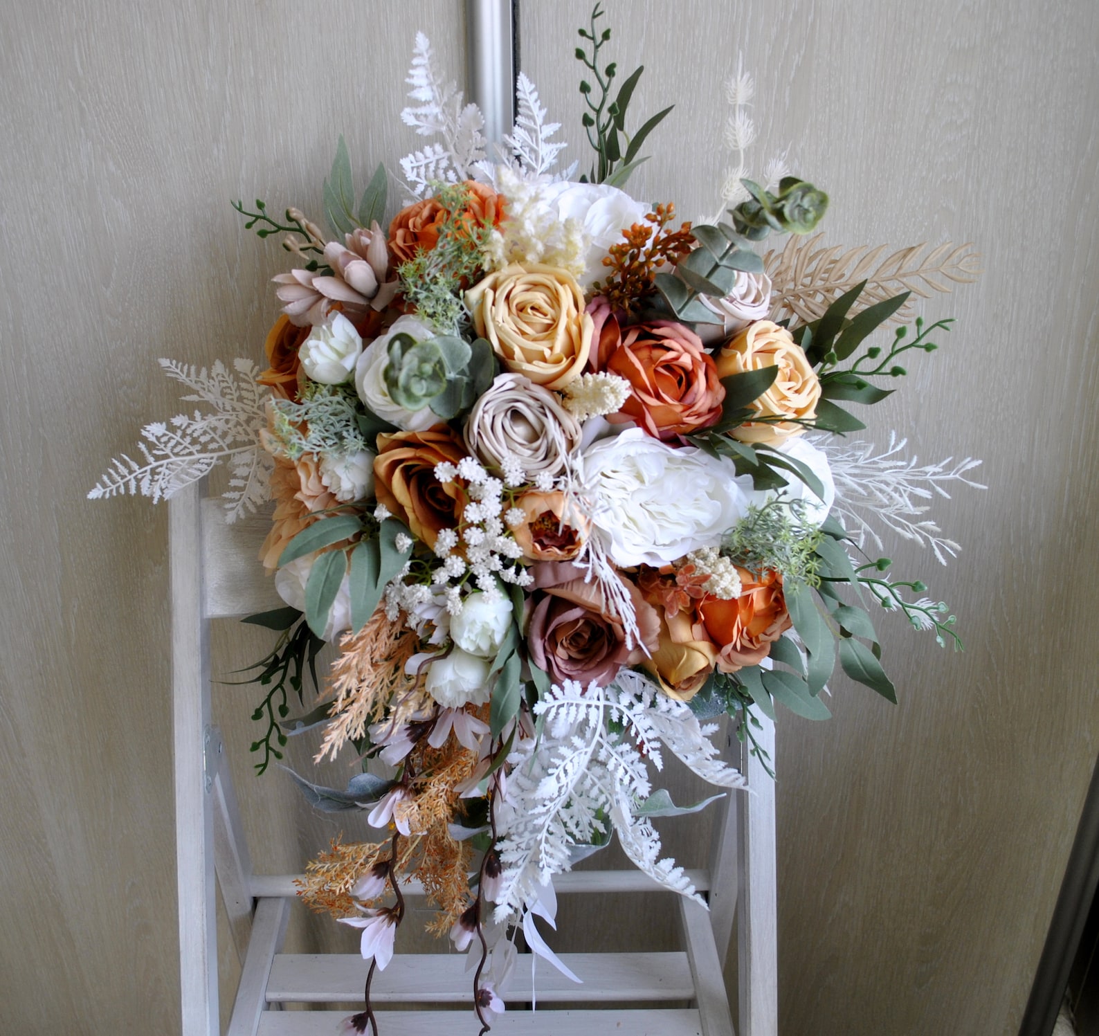Rust Terracotta Wedding Bouquet, Cascading Bouquet, Boho Fall Wedding ...