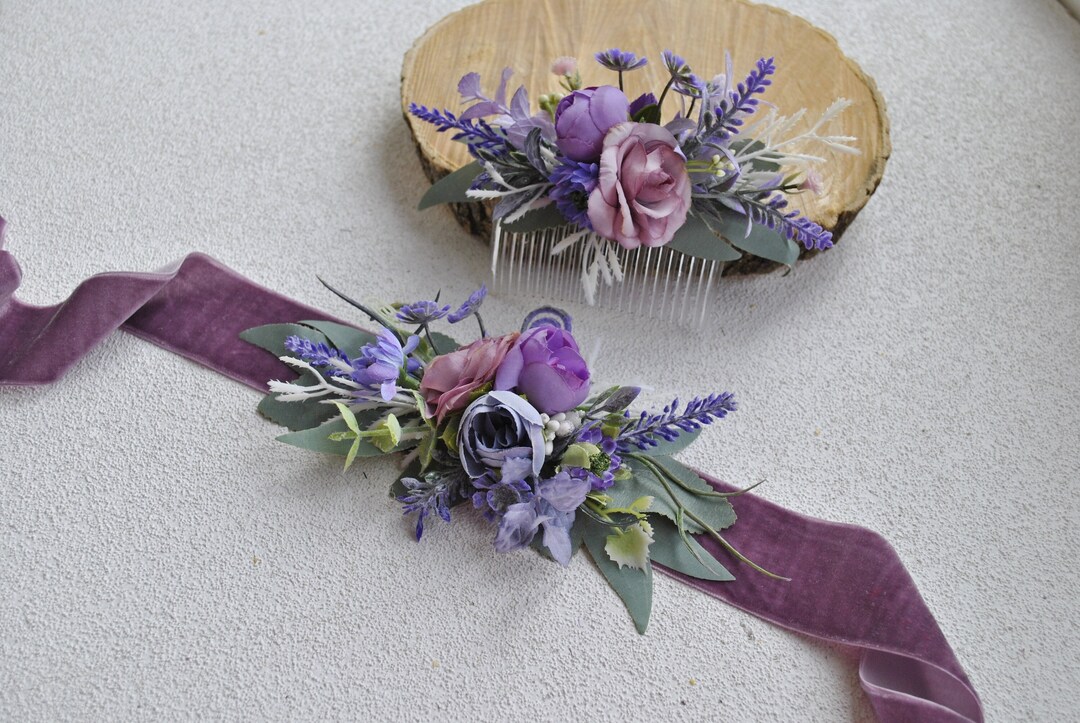 Purple Floral Comb, Fall Wedding Hair Accessories, Bridal Comb - Etsy