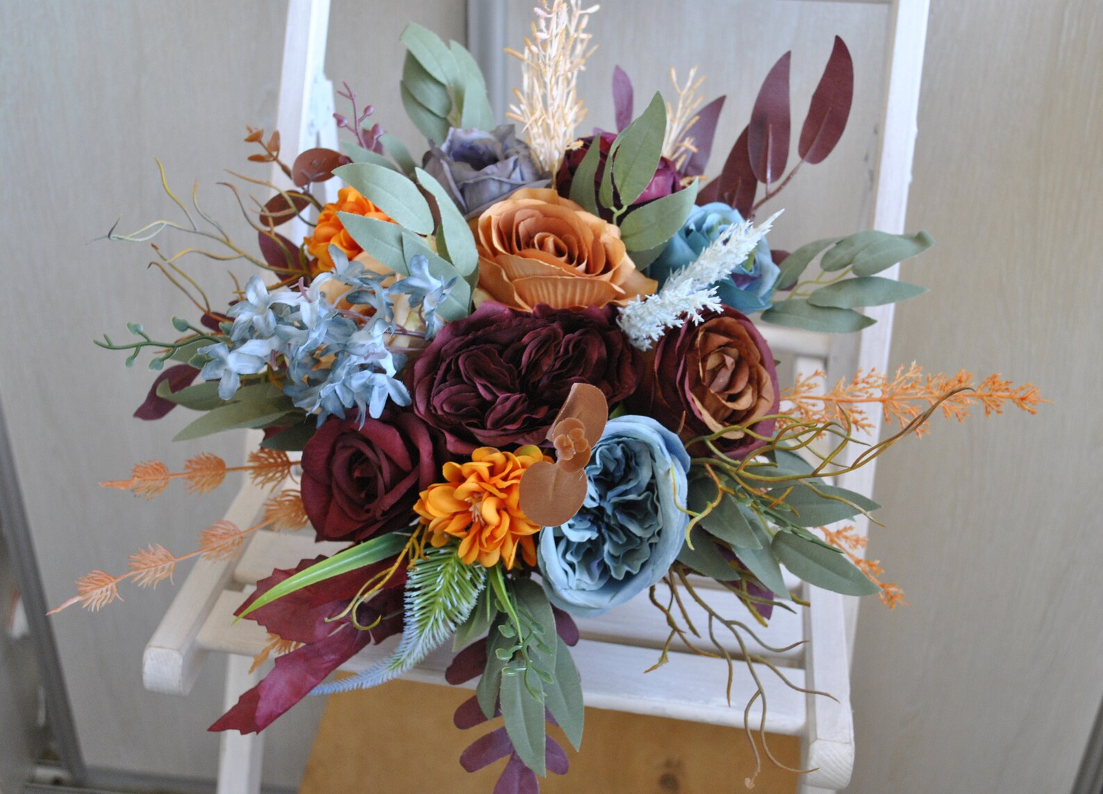 Teal Burgundy Rust Orange Bouquet, Bridal Bouquet, Fall Wedding Bouquet ...