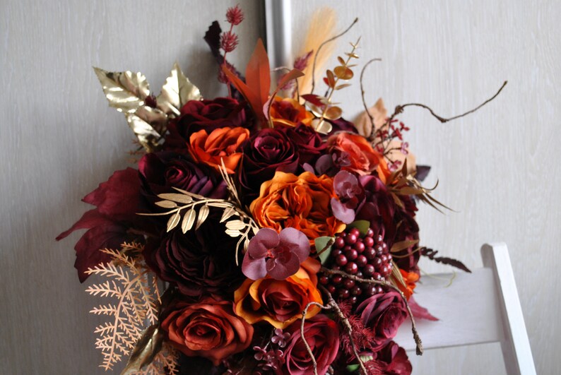 Rust Burgundy Burnt Orange Flowers, Bridal Bouquet, Cascading Bouquet ...