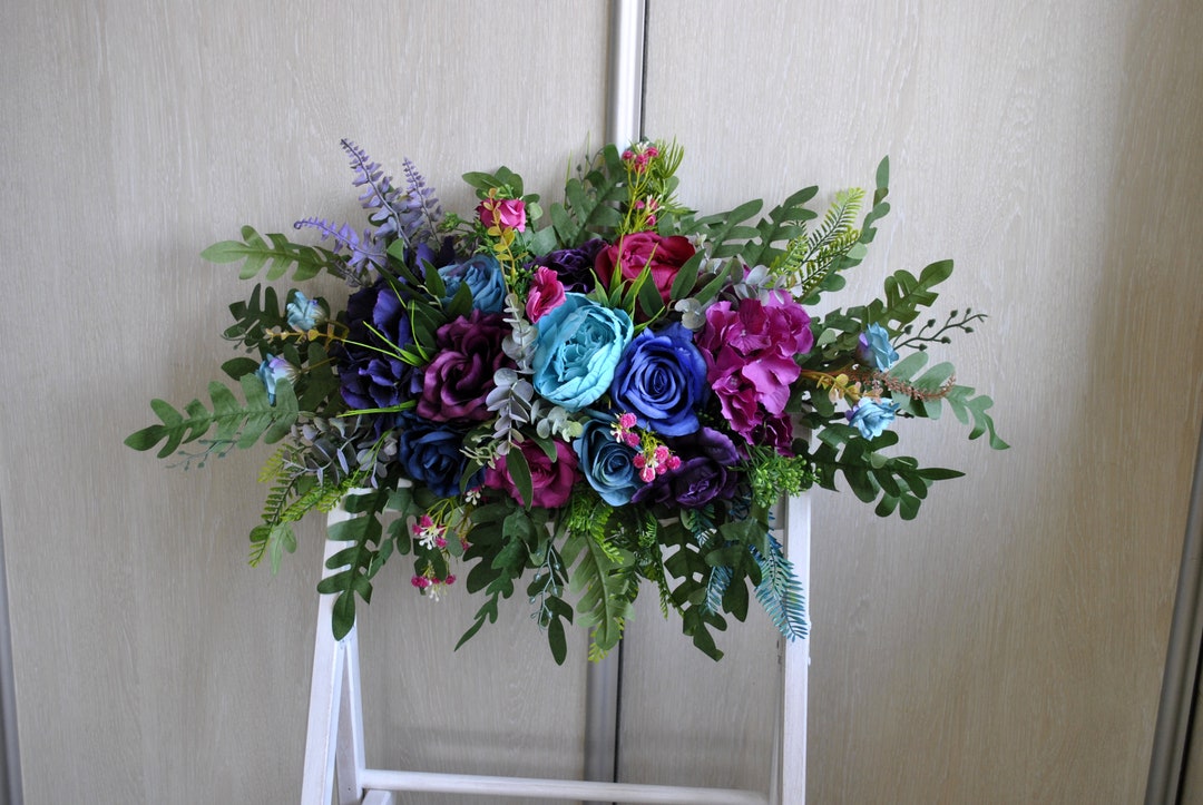 Emerald Green Teal Magenta Arch Flowers, Jewel Tone Arch Arrangement ...