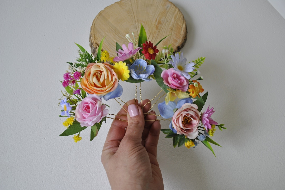 Colorful Flowers Hair Pins, Jewel Tone Wedding, Wildflowers Bridal Hair ...