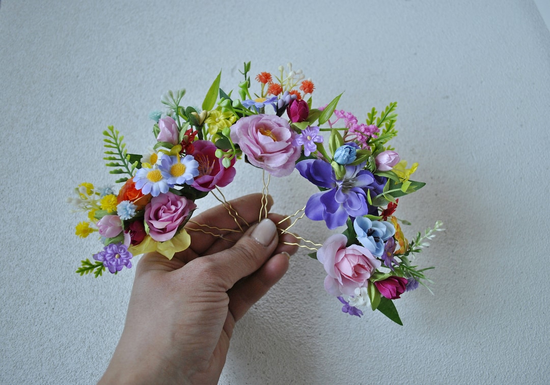 Colorful Flower Hair Pins, Jewel Tone Wedding, Wildflowers Bridal Hair ...