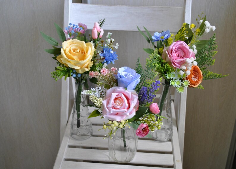 Mini Flower Bouquet, Orange Hot Pink Blue Yellow Mimi Centerpiece ...