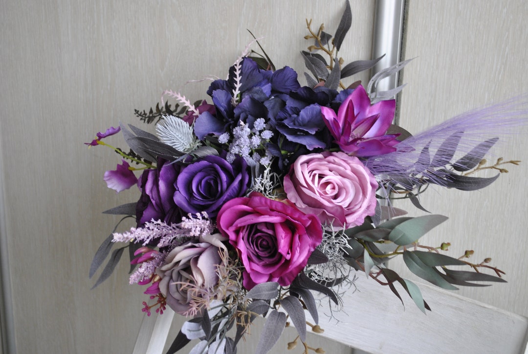 Deep Purple Viva Magenta Bouquet, Bridal Flowers, Jewel Tone Wedding ...