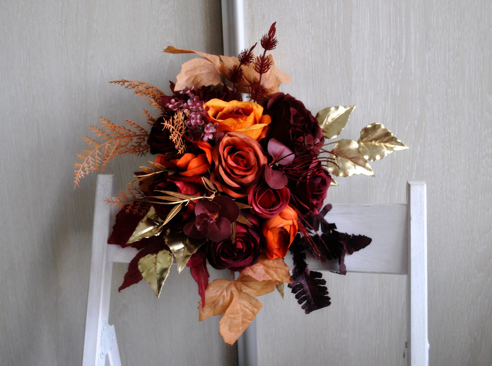 Rust Burgundy Burnt Orange Flowers, Bridal Bouquet, Cascading Bouquet ...