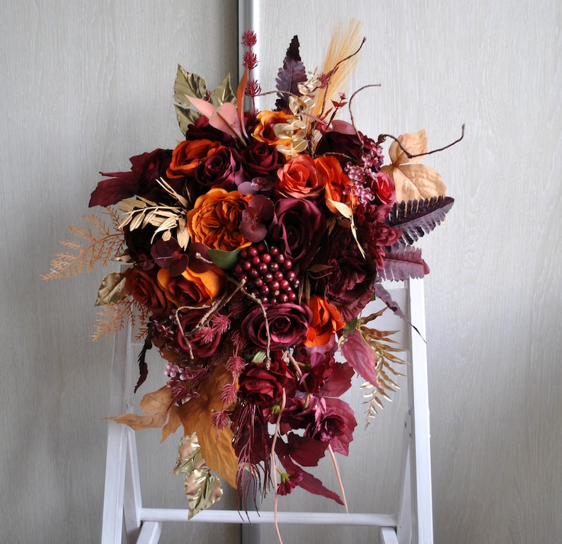 Rust Burgundy Burnt Orange Flowers, Bridal Bouquet, Cascading Bouquet ...