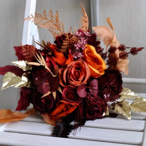 Rust Burgundy Burnt Orange Flowers, Bridal Bouquet, Cascading Bouquet ...